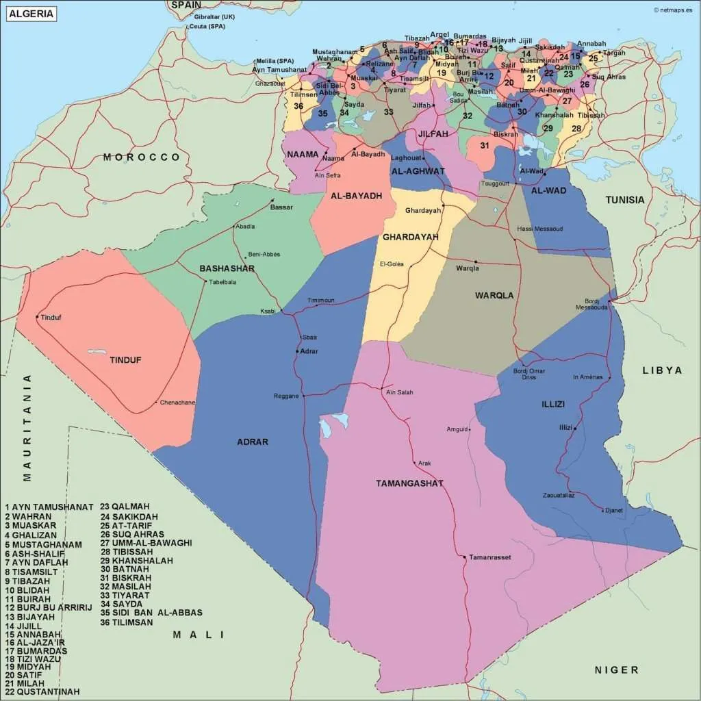 algeria political map. Vector Eps maps. Eps Illustrator Map | Vector maps