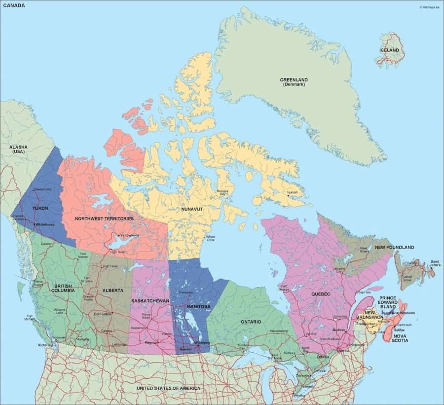 canada political map. Eps Illustrator Map | Vector maps